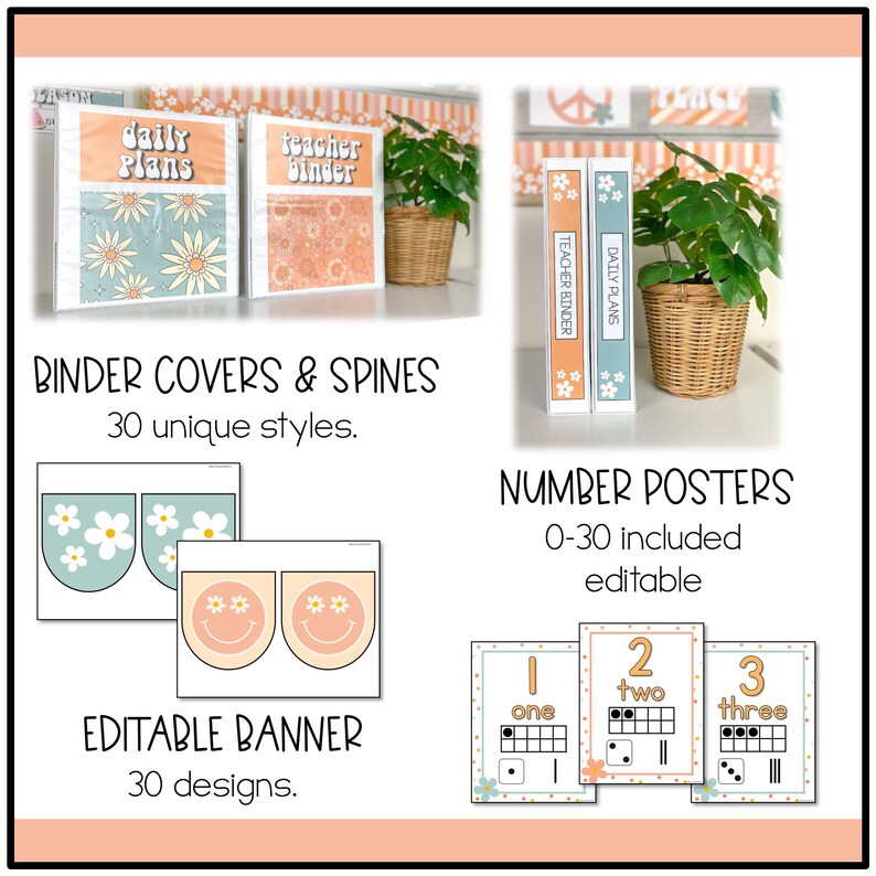 Boho Retro Classroom Decor Bundle Editable 70's - Etsy