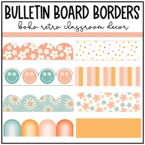 Boho Retro Bulletin Board Borders | Daisy - Etsy