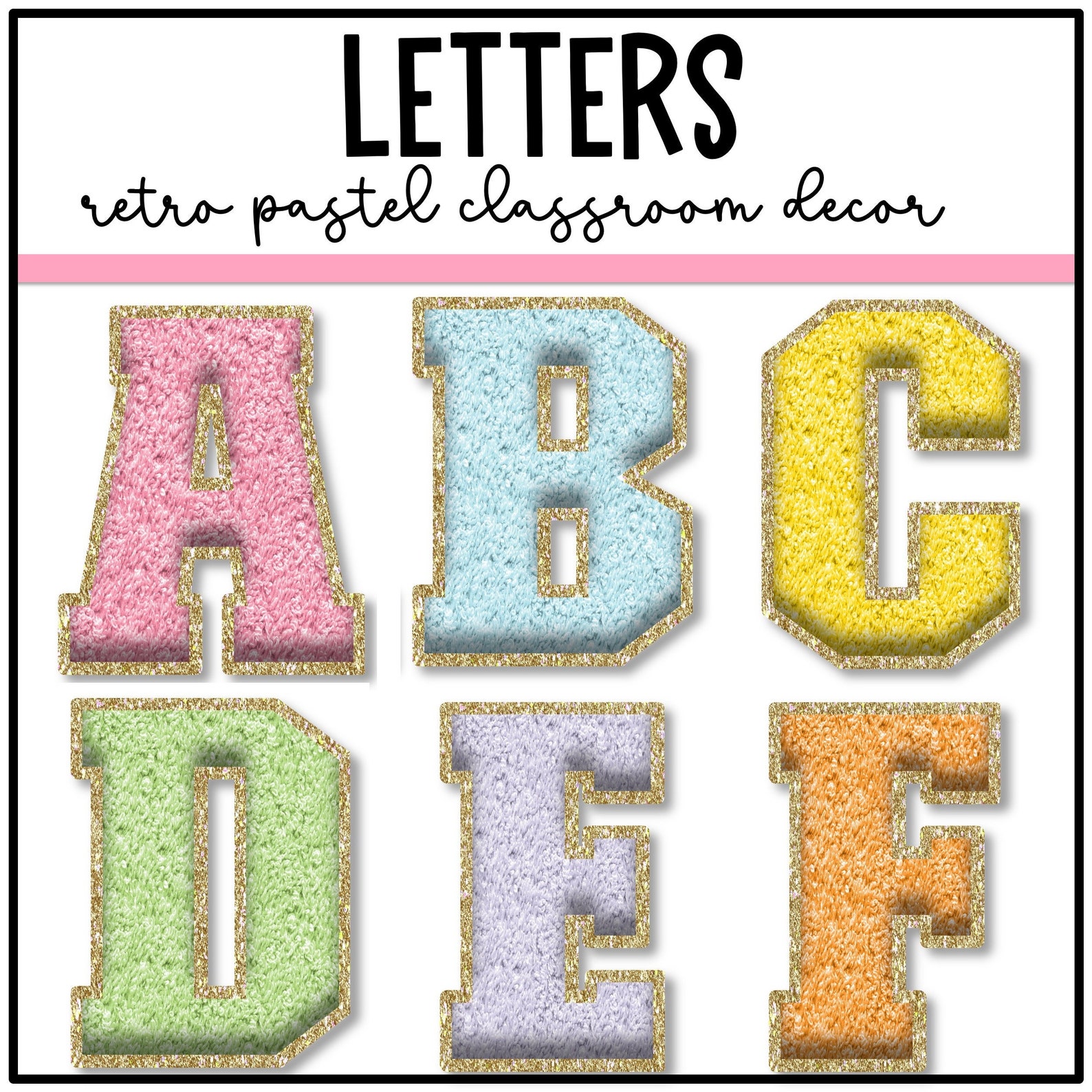 Retro Pastel Bulletin Board Letters Varsity Patch Letters - Etsy