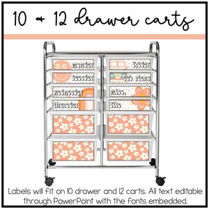 Boho Retro 10 and 12 Drawer Rolling Cart Labels | Teacher Cart | Daisy ...