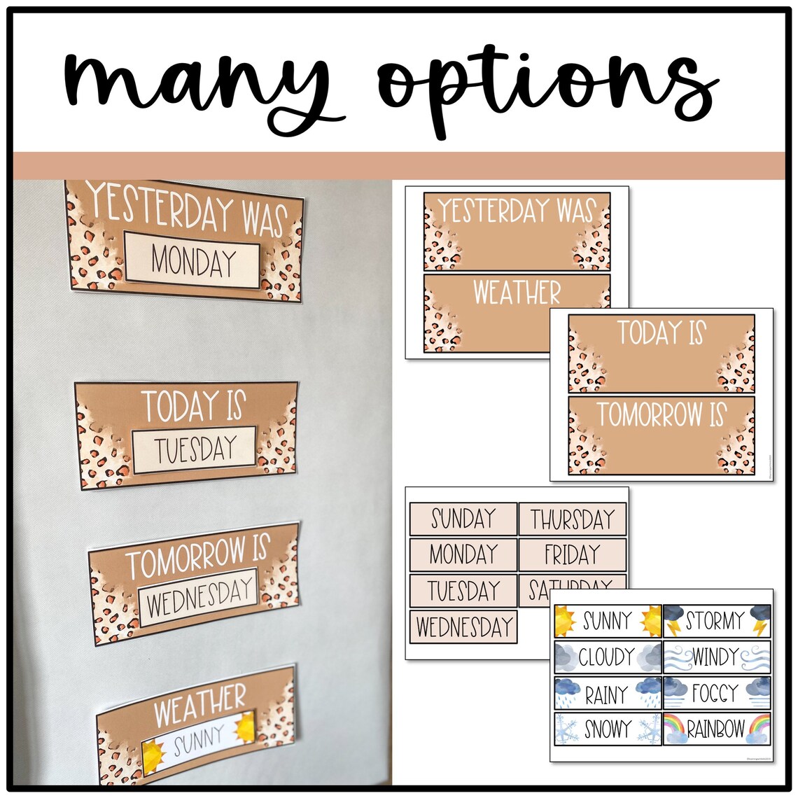 MODERN LEOPARD Calendar Pocket Chart Cheetah Classroom | Etsy