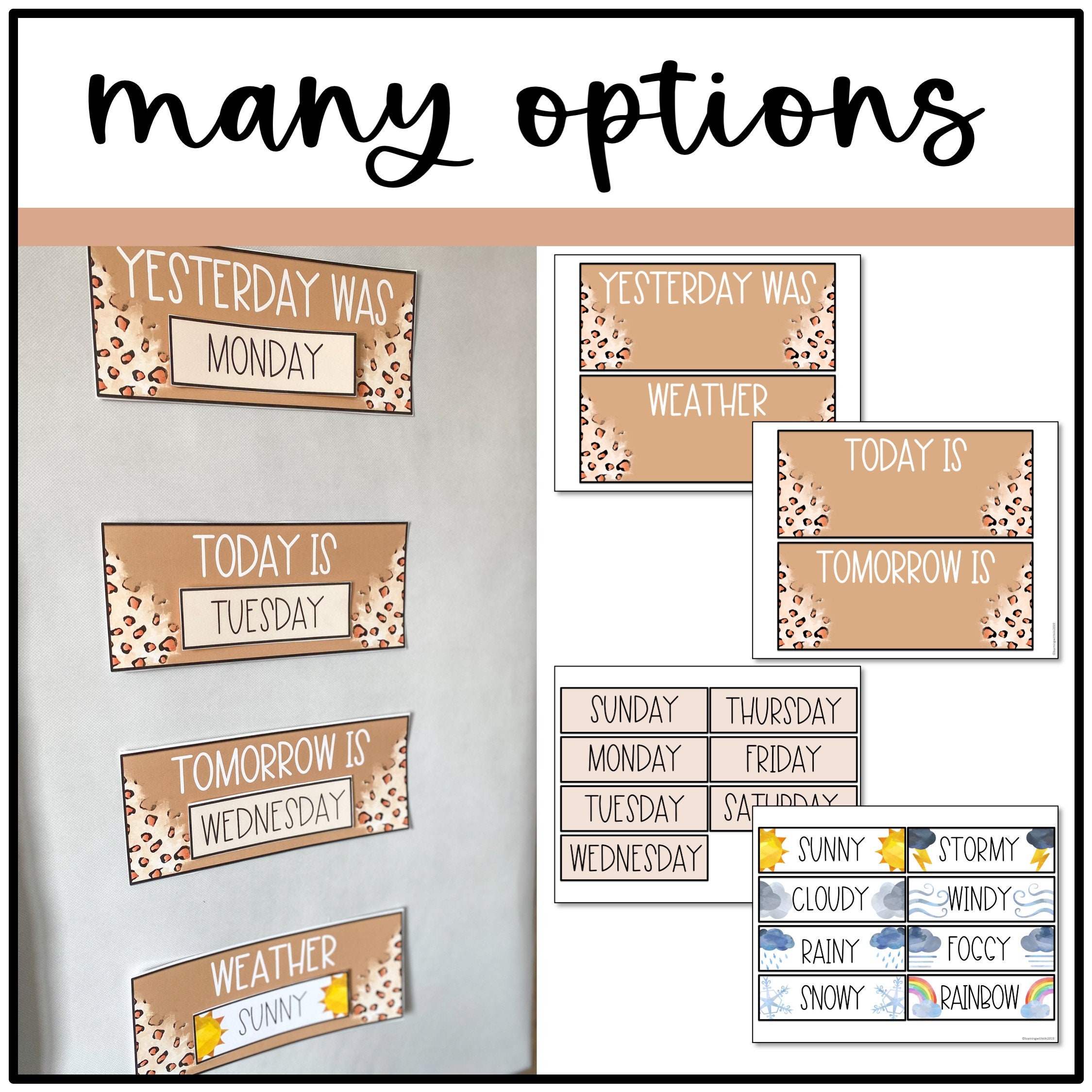 MODERN LEOPARD Calendar Pocket Chart Cheetah Classroom - Etsy