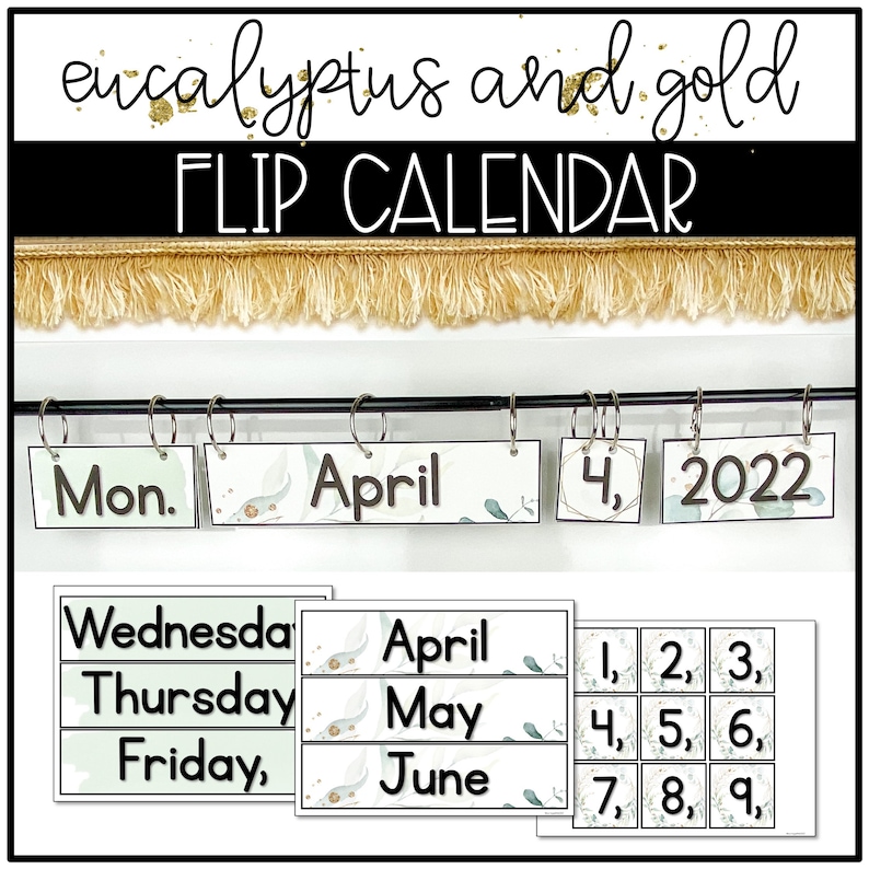 Eucalyptus and Gold Flip Calendar | Botanical - Etsy