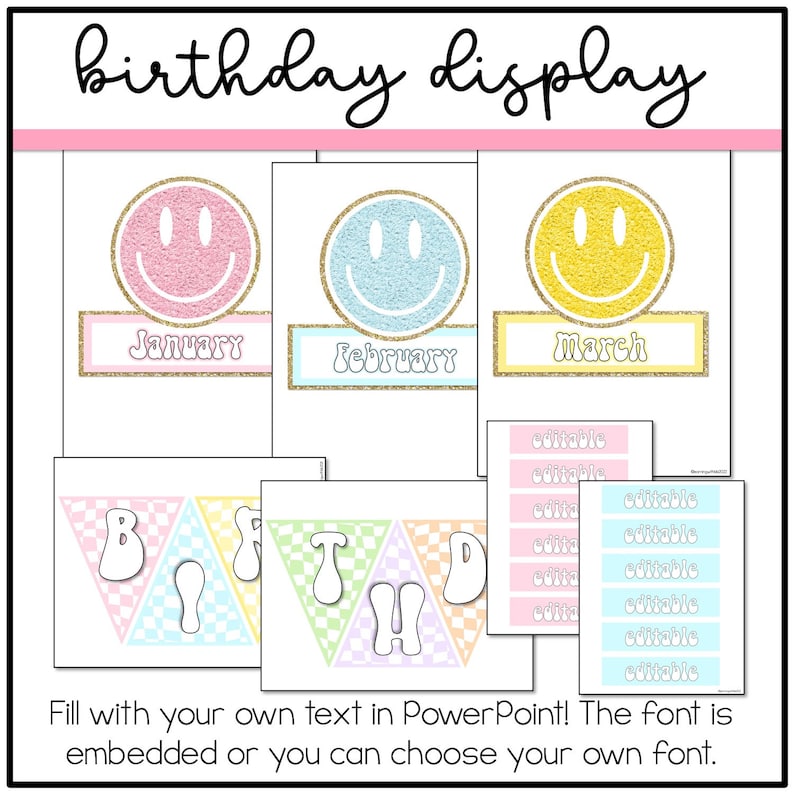 Retro Pastel Birthday Display Happy Classroom Decor - Etsy