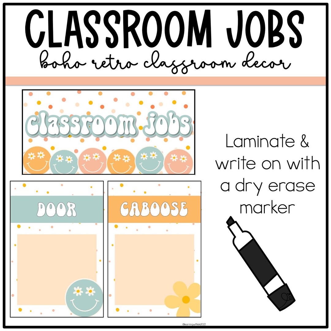 Boho Retro Classroom Decor | Classroom Jobs for Students | Printables ...