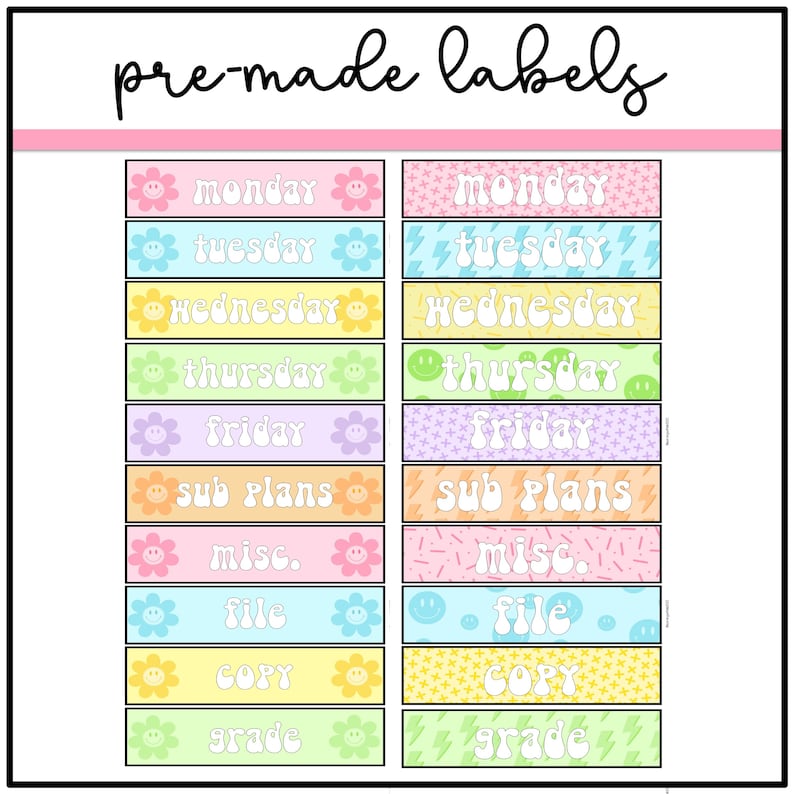 Retro Pastel 10 Drawer Rolling Cart Labels | Teacher Cart - Etsy