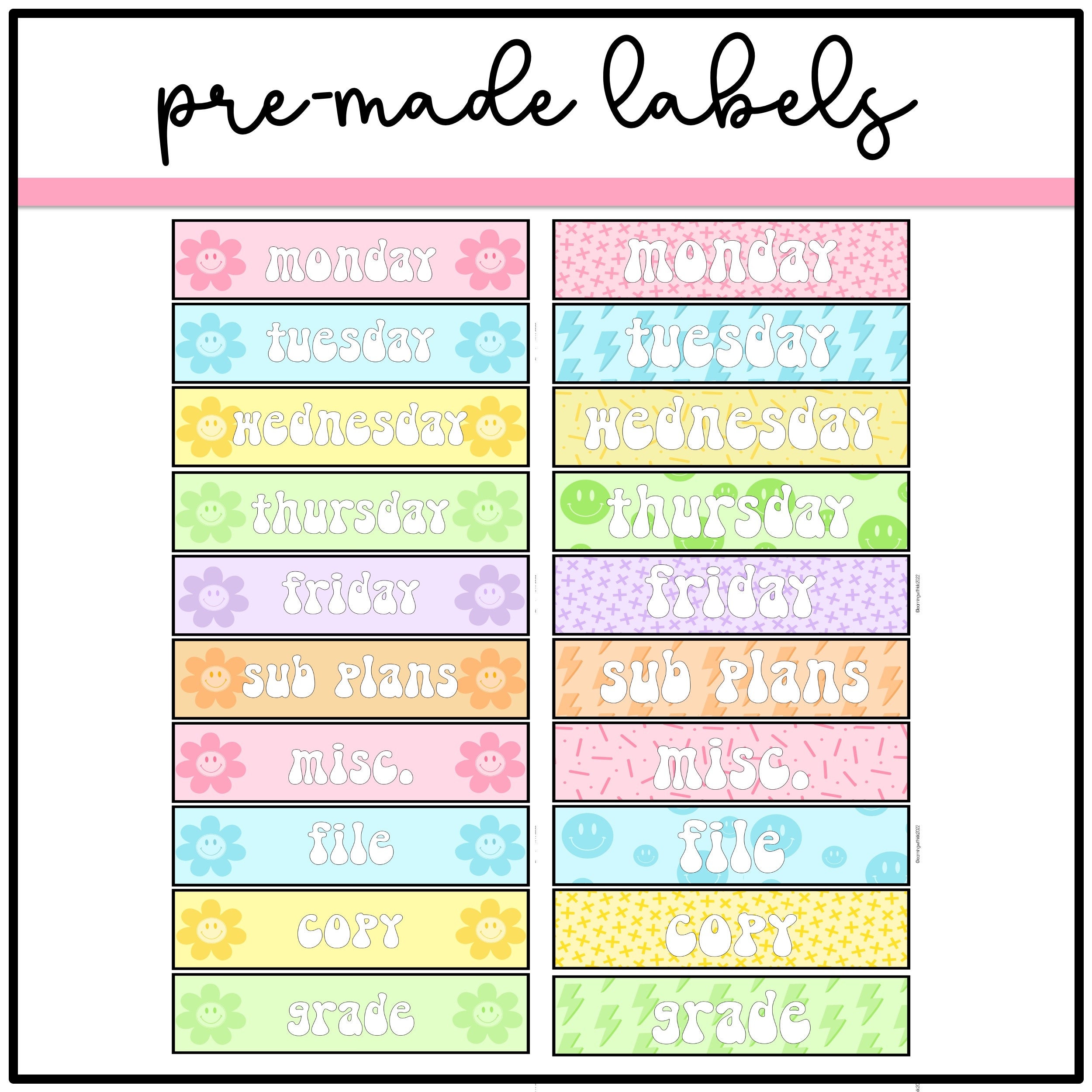 Retro Pastel 10 Drawer Rolling Cart Labels Teacher Cart - Etsy