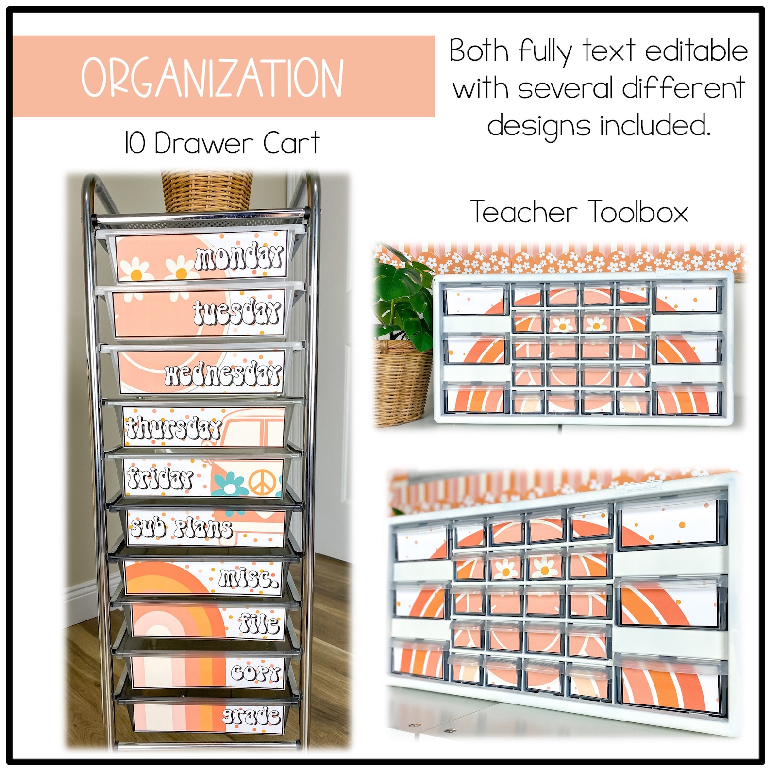 Boho Retro Classroom Decor Bundle Editable 70's - Etsy