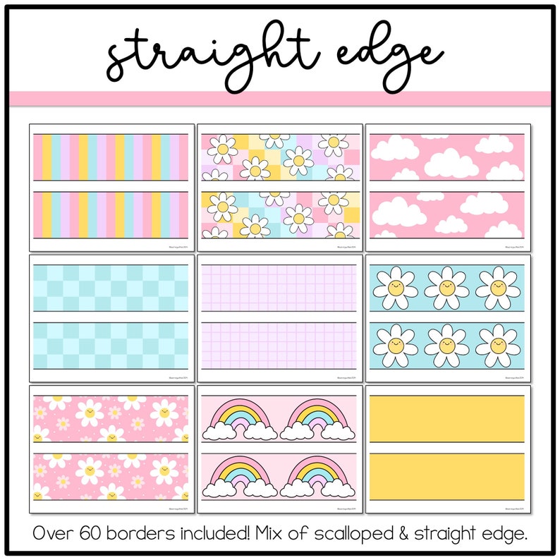 Pastel Bulletin Board Border | Cloud | Daisy | Rainbow | Checker - Etsy