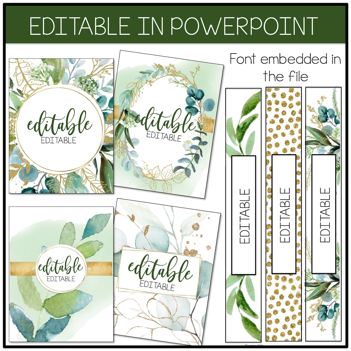 Eucalyptus and Gold Binder Covers Editable Botanical - Etsy