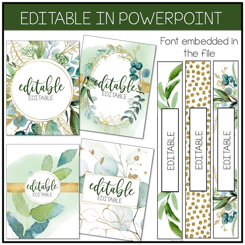 Eucalyptus and Gold Binder Covers Editable Botanical - Etsy