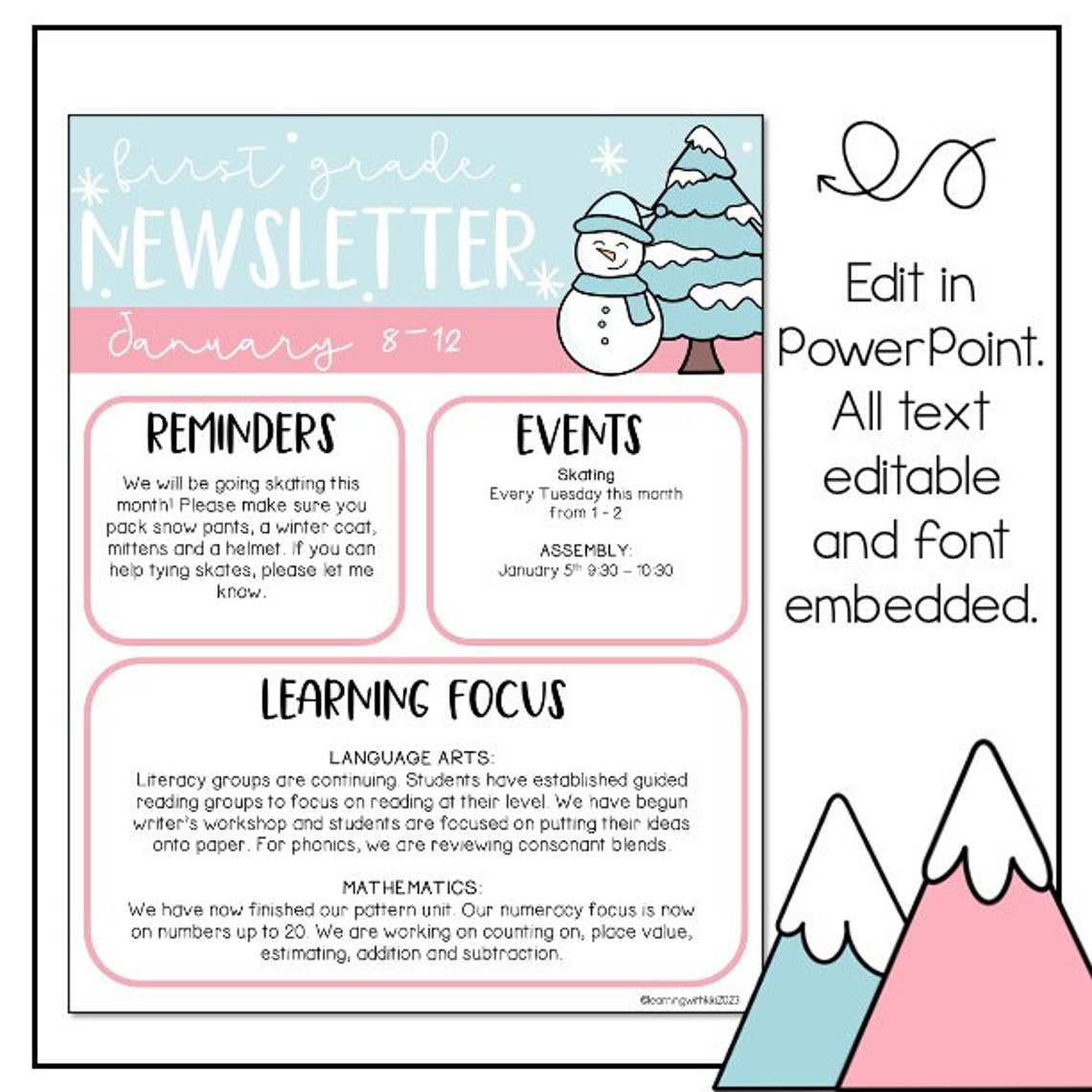 Winter Classroom Newsletter Template, Snowman - Etsy