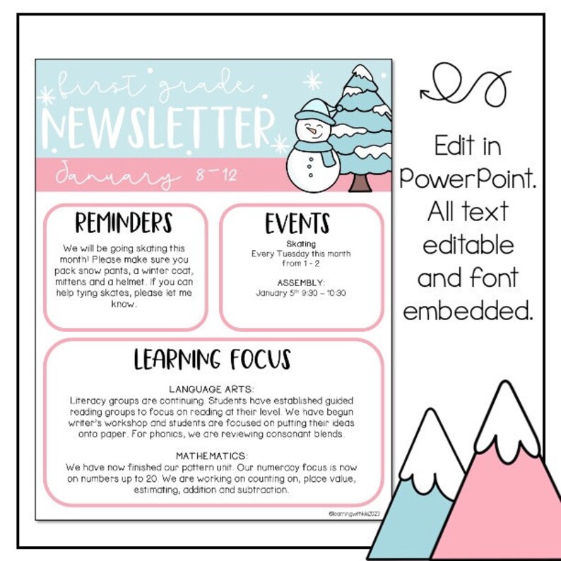 Winter Classroom Newsletter Template, Snowman - Etsy