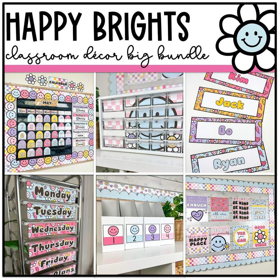 Happy Brights Classroom Decor Bundle, Editable, Classroom Theme, Bright ...
