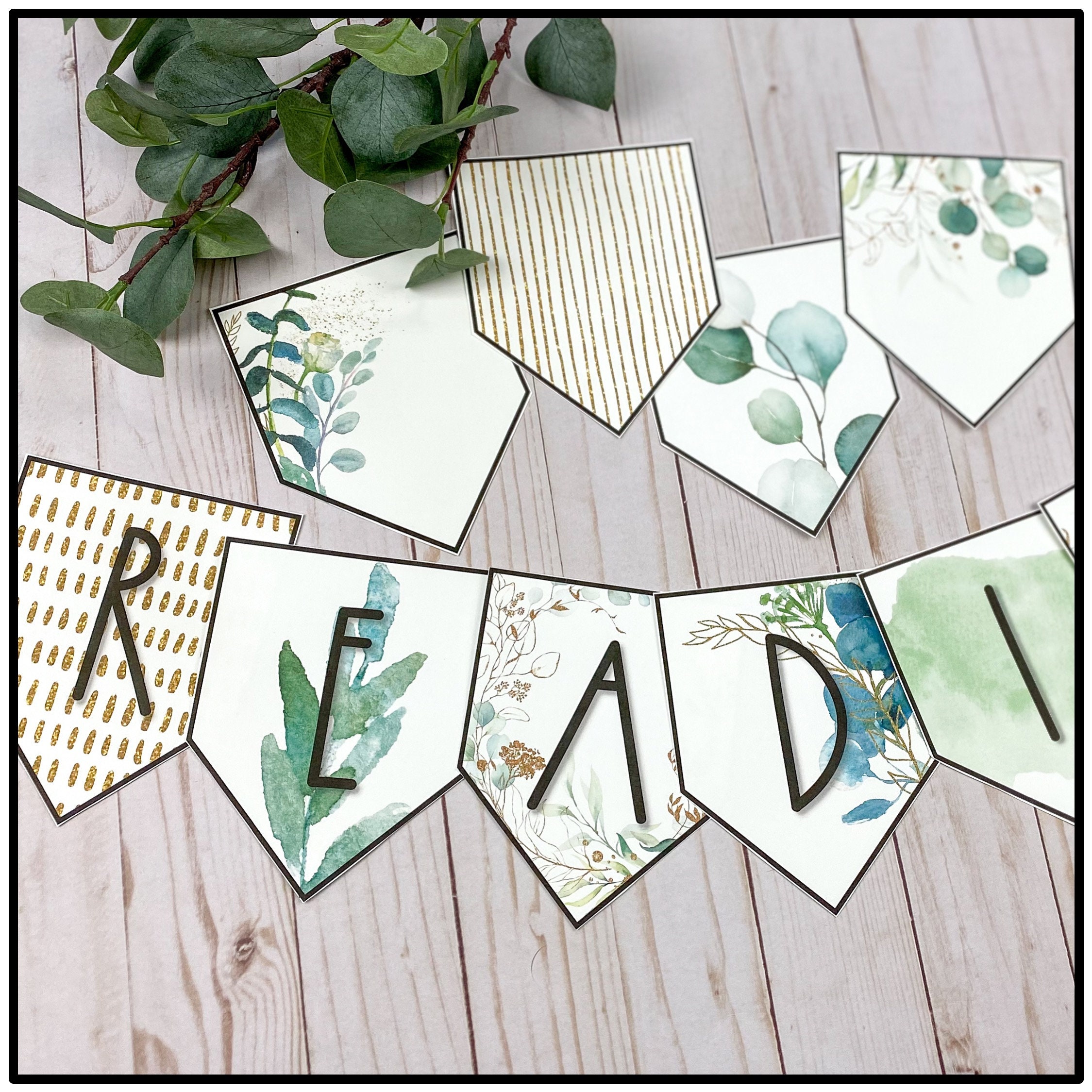 Eucalyptus and Gold Banner Bunting Bulletin Board - Etsy
