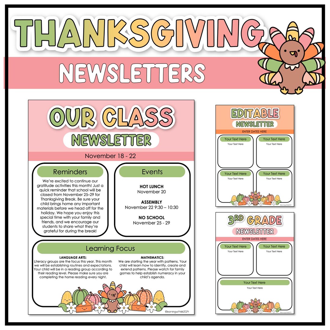 Thanksgiving Classroom Newsletter Template | Pastel | Editable ...