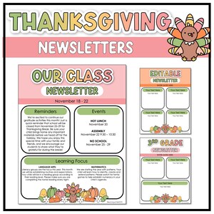 Thanksgiving Classroom Newsletter Template | Pastel | Editable ...