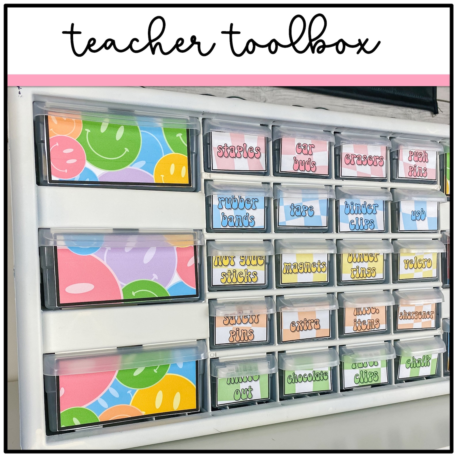 Retro Pastel Teacher Toolbox Labels Happy Classroom Decor - Etsy