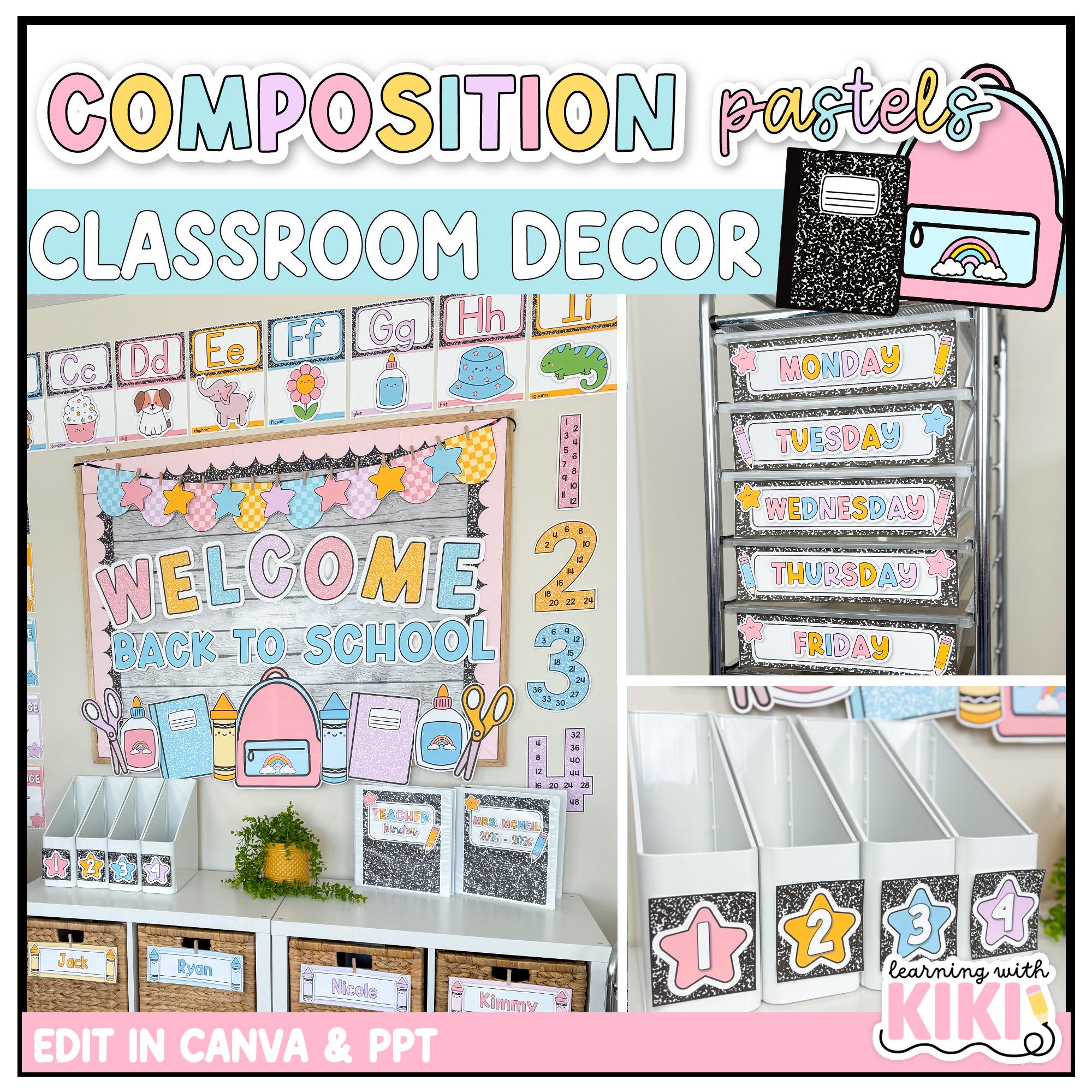 Composition Notebook Classroom Decor Bundle | Editable | Theme | Pastel ...