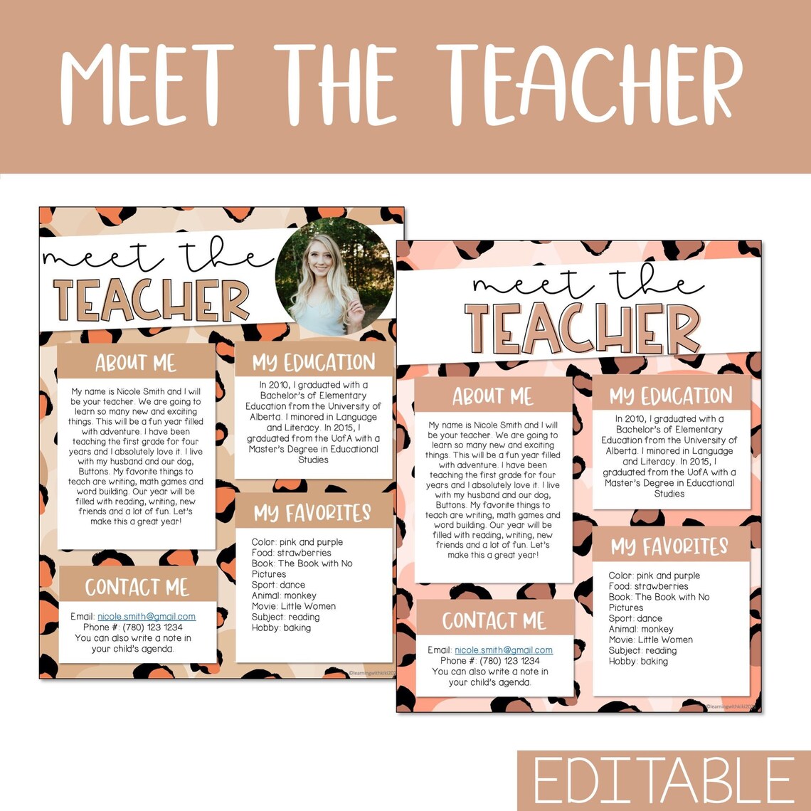 MODERN LEOPARD Meet the Teacher Teacher Letter Cheetah - Etsy