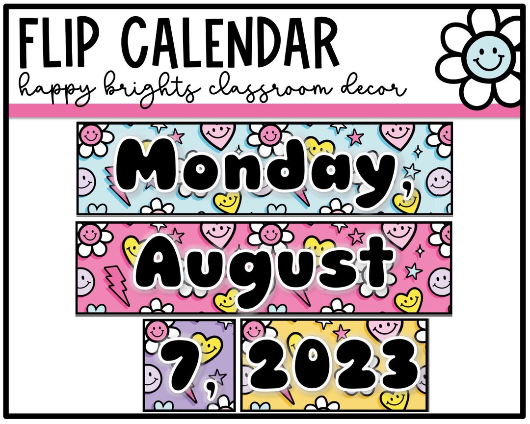 Flip Calendar Happy Brights Classroom Decor Editable - Etsy