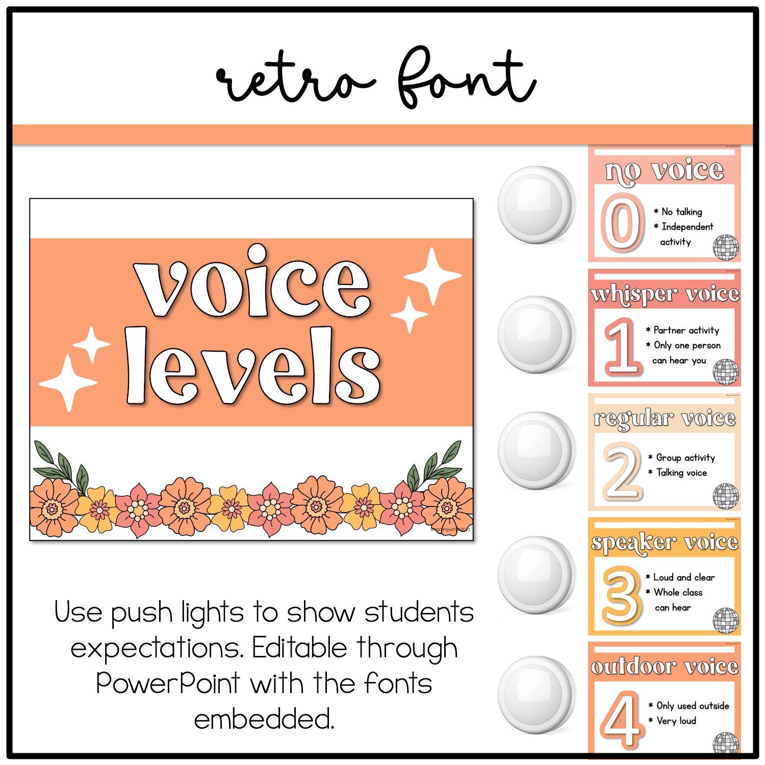 Voice Level Posters, Disco Floral Classroom Decor, Retro Classroom ...