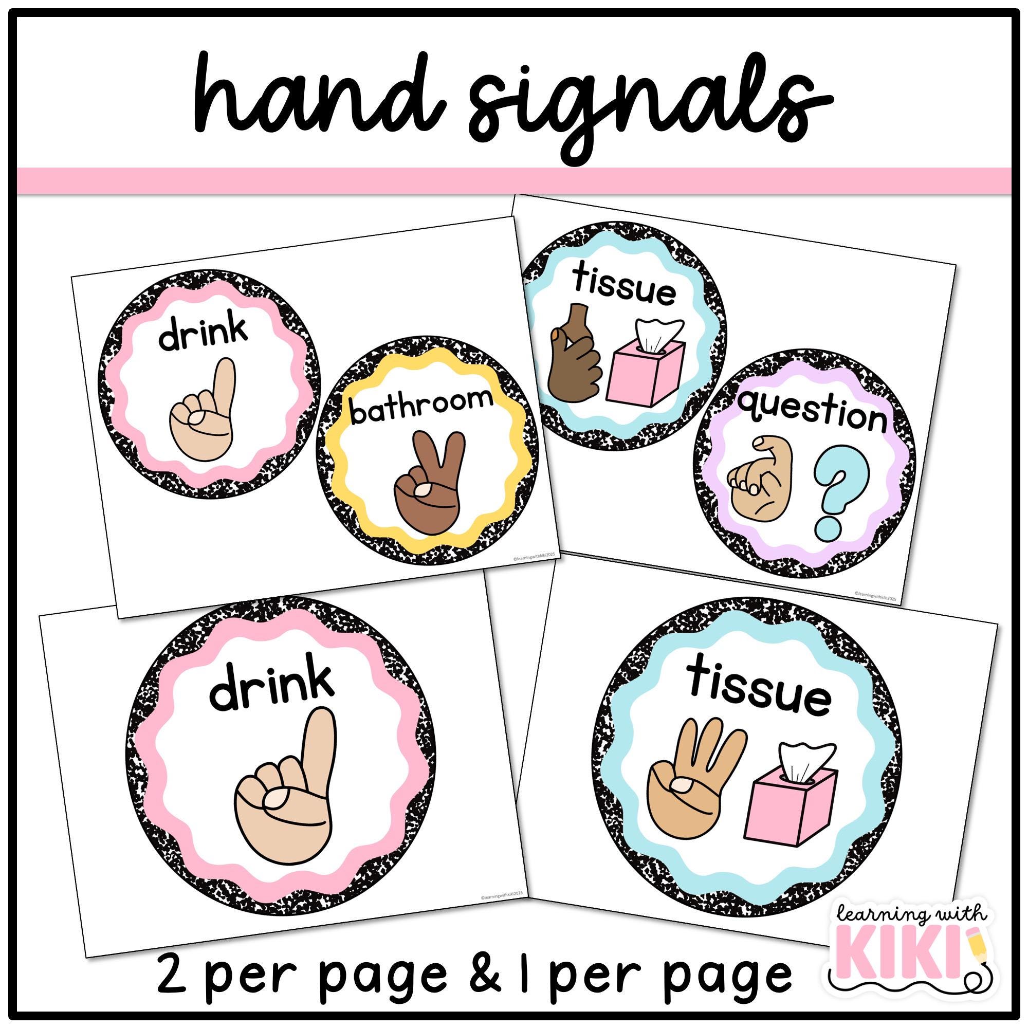 Hand Signals Posters | Composition Notebook Classroom Decor | Editable ...