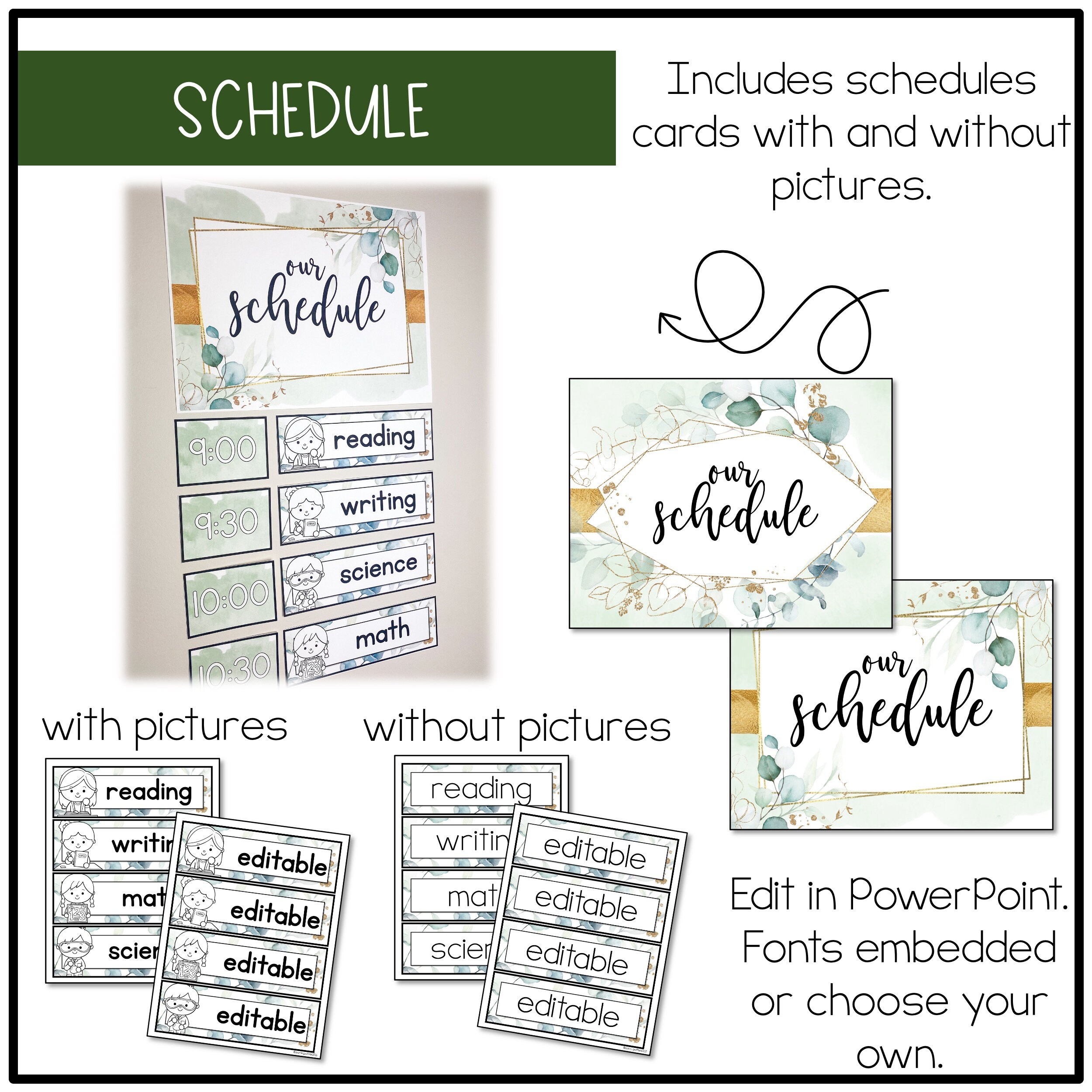 Eucalyptus and Gold Classroom Decor Bundle Editable - Etsy Australia