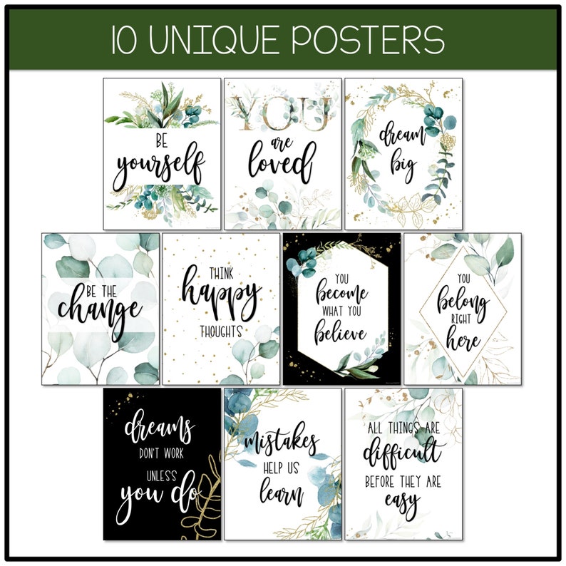 Eucalyptus and Gold Posters Growth Mindset Botanical - Etsy