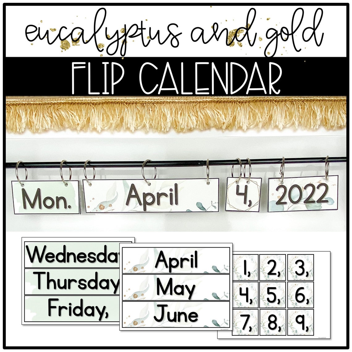 Eucalyptus and Gold Flip Calendar Botanical - Etsy