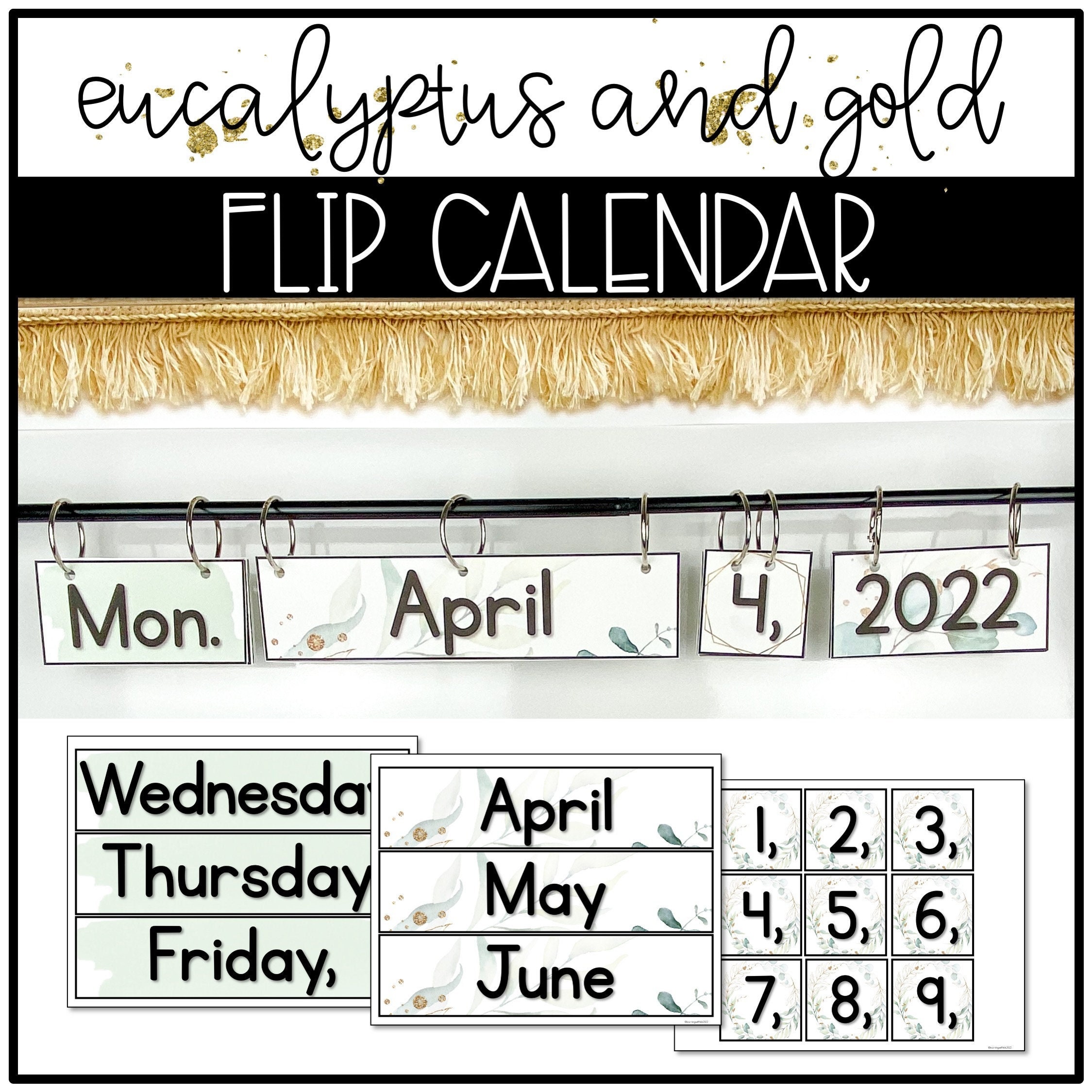 Eucalyptus and Gold Flip Calendar Botanical - Etsy