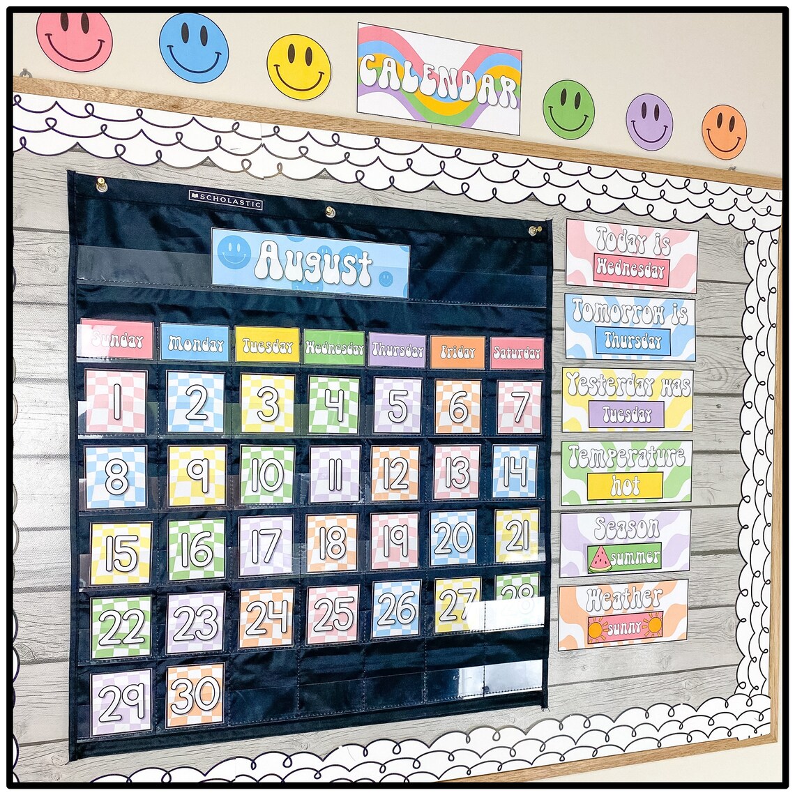 Retro Pastel Calendar Pocket Chart Happy Classroom Decor - Etsy