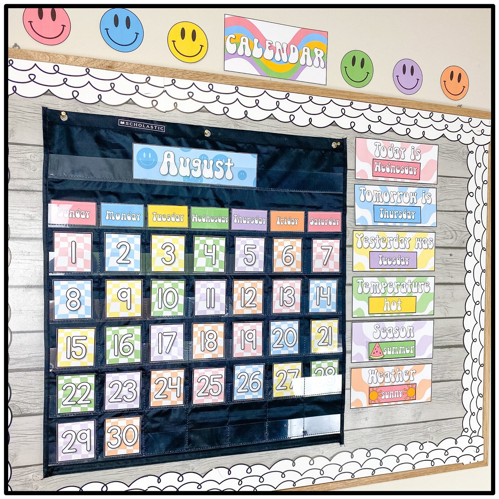 Retro Pastel Calendar Pocket Chart Happy Classroom Decor - Etsy