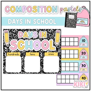 Composition Notebook Pastels Classroom Decor: Days in School Ten Frame ...