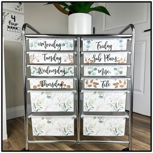 Eucalyptus and Gold 10 and 12 Drawer Rolling Cart Labels | Teacher Cart ...