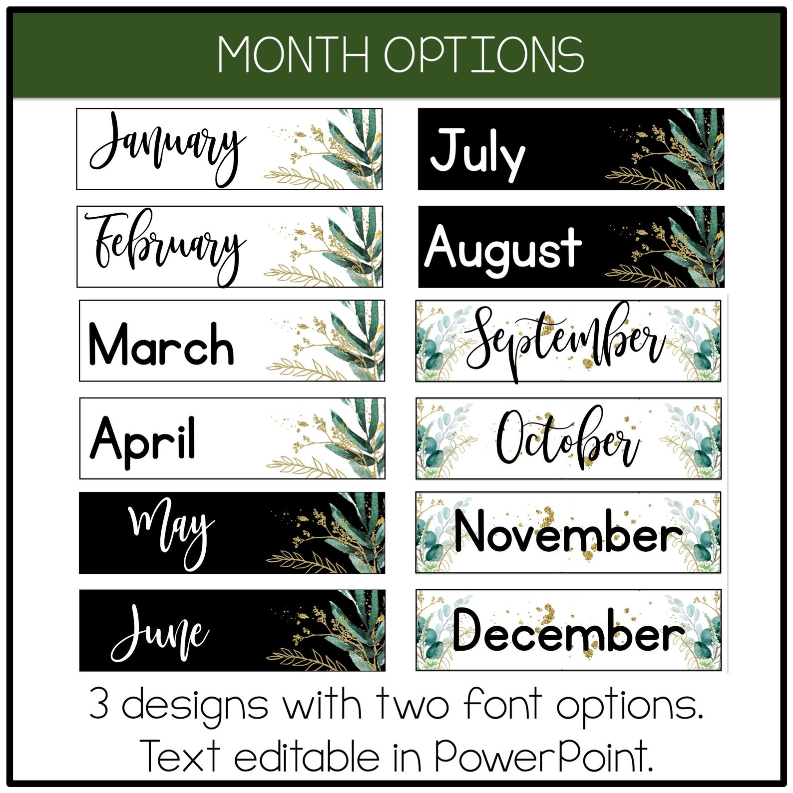 Eucalyptus and Gold Calendar Pocket Chart Botanical - Etsy