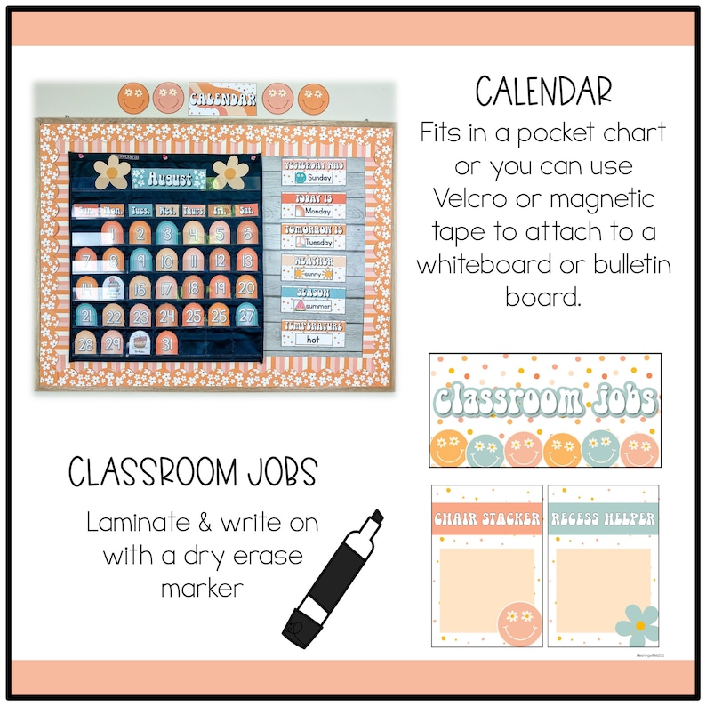 Boho Retro Classroom Decor Bundle Editable 70's - Etsy