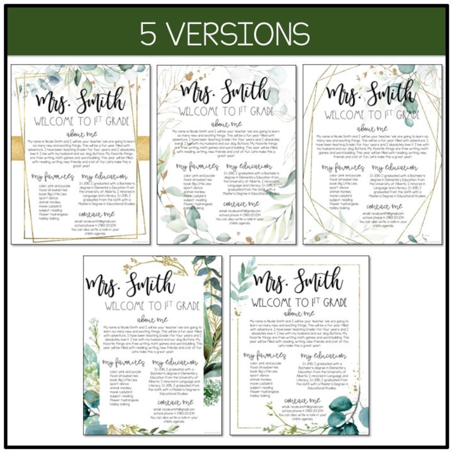 Eucalyptus and Gold Meet the Teacher Teacher Letter - Etsy