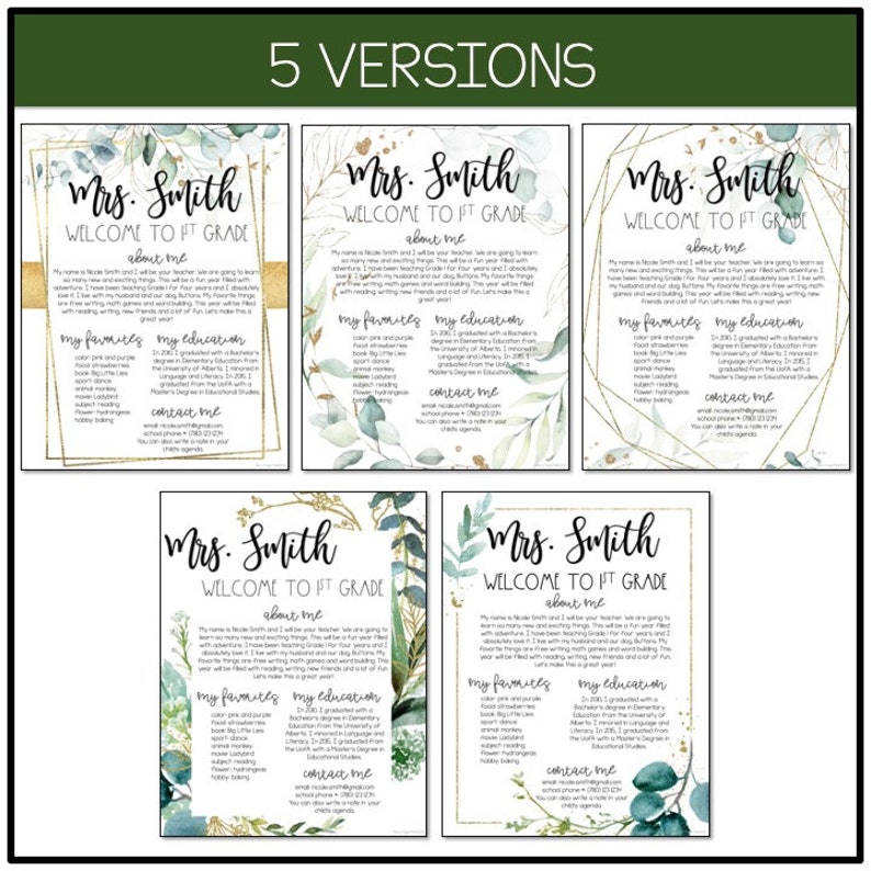 Eucalyptus and Gold Meet the Teacher Teacher Letter - Etsy