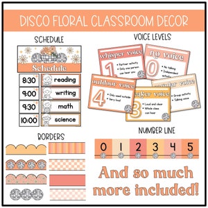 Disco Floral Classroom Decor Bundle, Editable, Classroom Theme, Retro ...