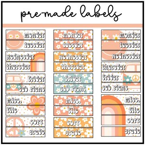 Boho Retro 10 and 12 Drawer Rolling Cart Labels | Teacher Cart | Daisy ...