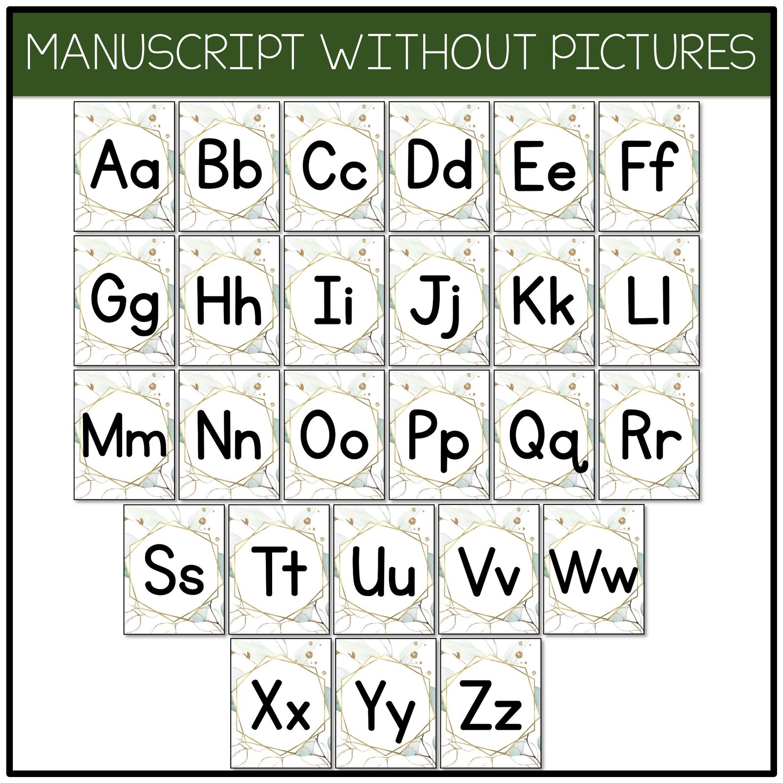 Eucalyptus and Gold Alphabet Posters Botanical Classroom | Etsy