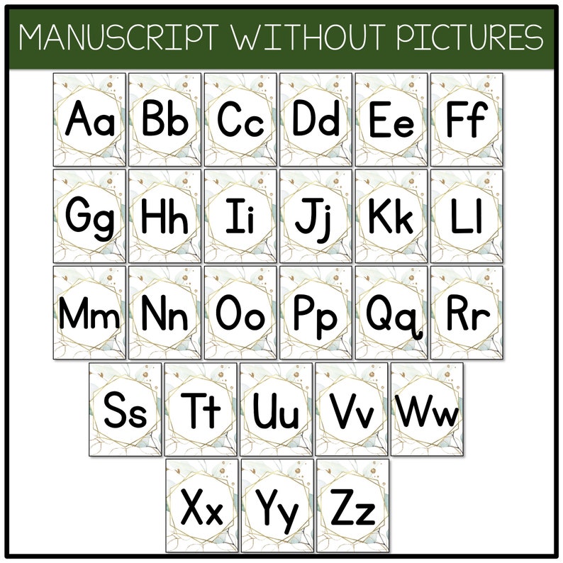 Eucalyptus and Gold Alphabet Posters Botanical Classroom | Etsy