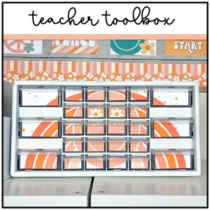 Boho Retro Teacher Toolbox Labels | Daisy Classroom Decor - Etsy
