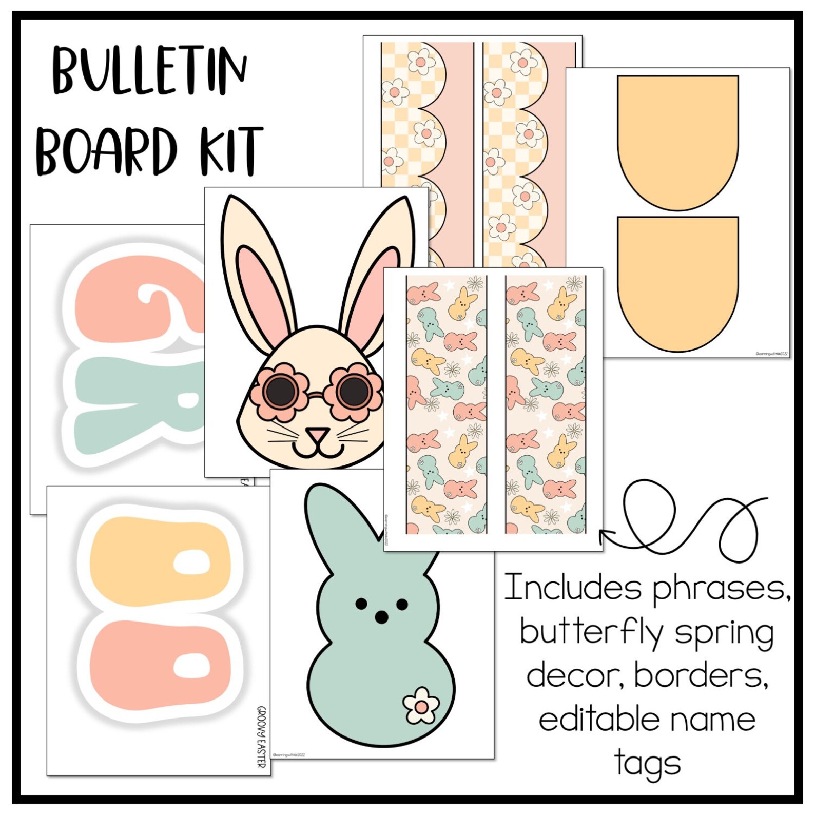 Easter Bulletin Board, Printable Easter Classroom Decor, Retro Groovy ...