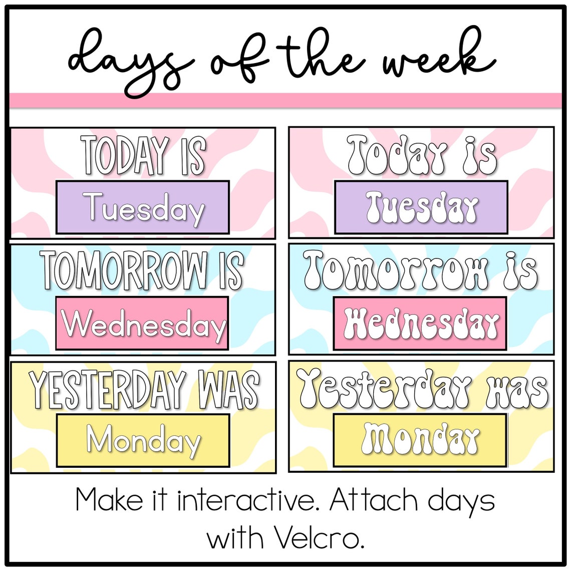 Retro Pastel Calendar Pocket Chart Happy Classroom Decor - Etsy