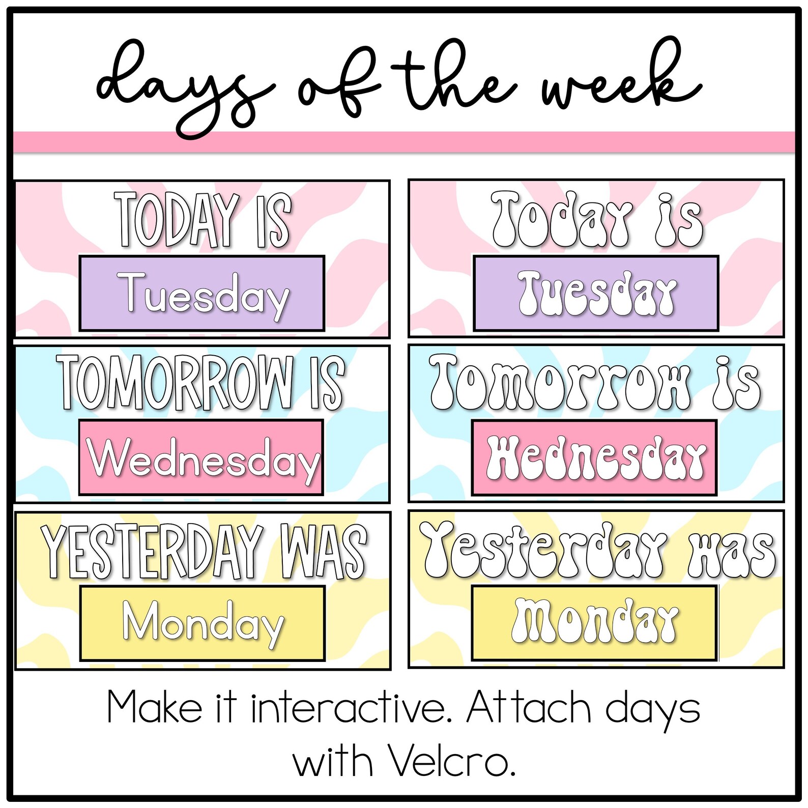 Retro Pastel Calendar Pocket Chart Happy Classroom Decor - Etsy