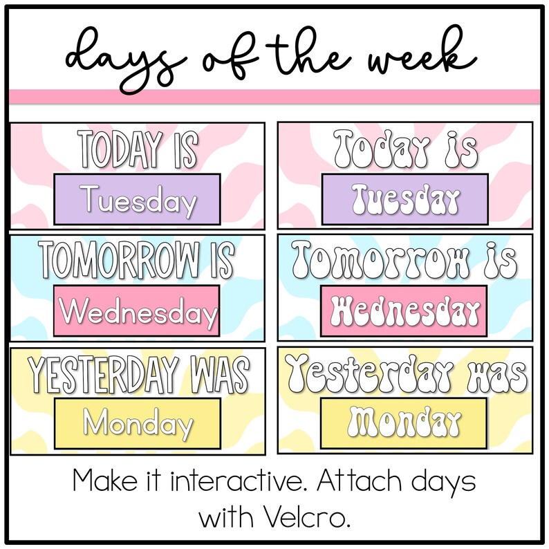 Retro Pastel Calendar Pocket Chart Happy Classroom Decor - Etsy