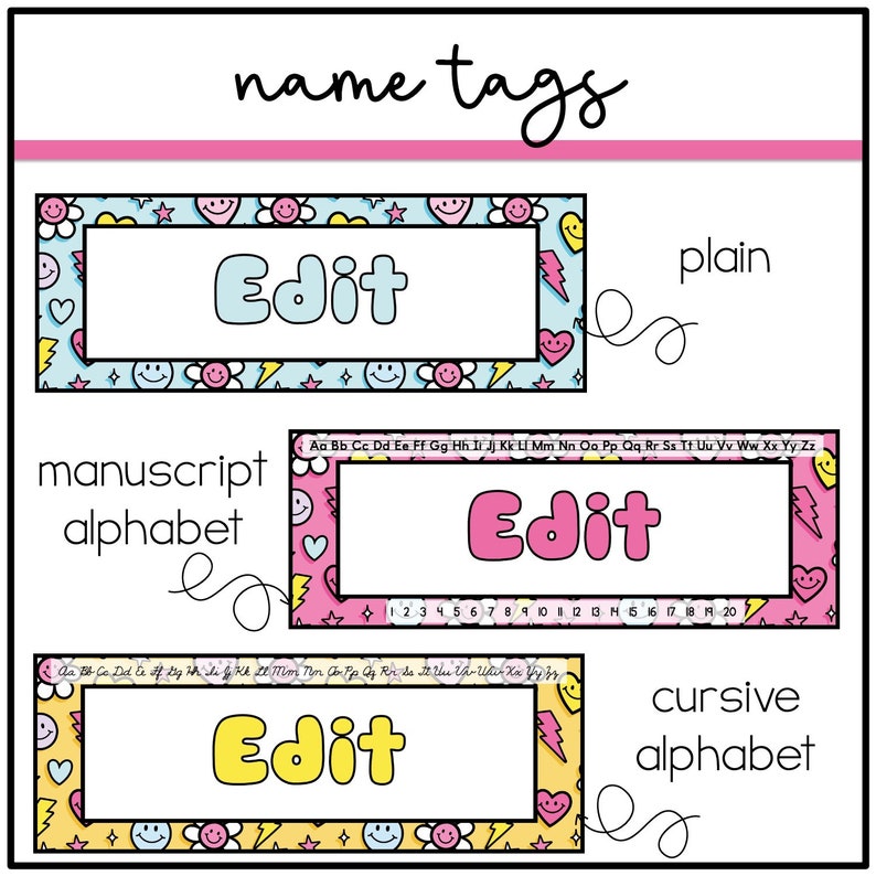 Happy Brights Name Tags, Classroom Labels, Editable, Bright Classroom ...