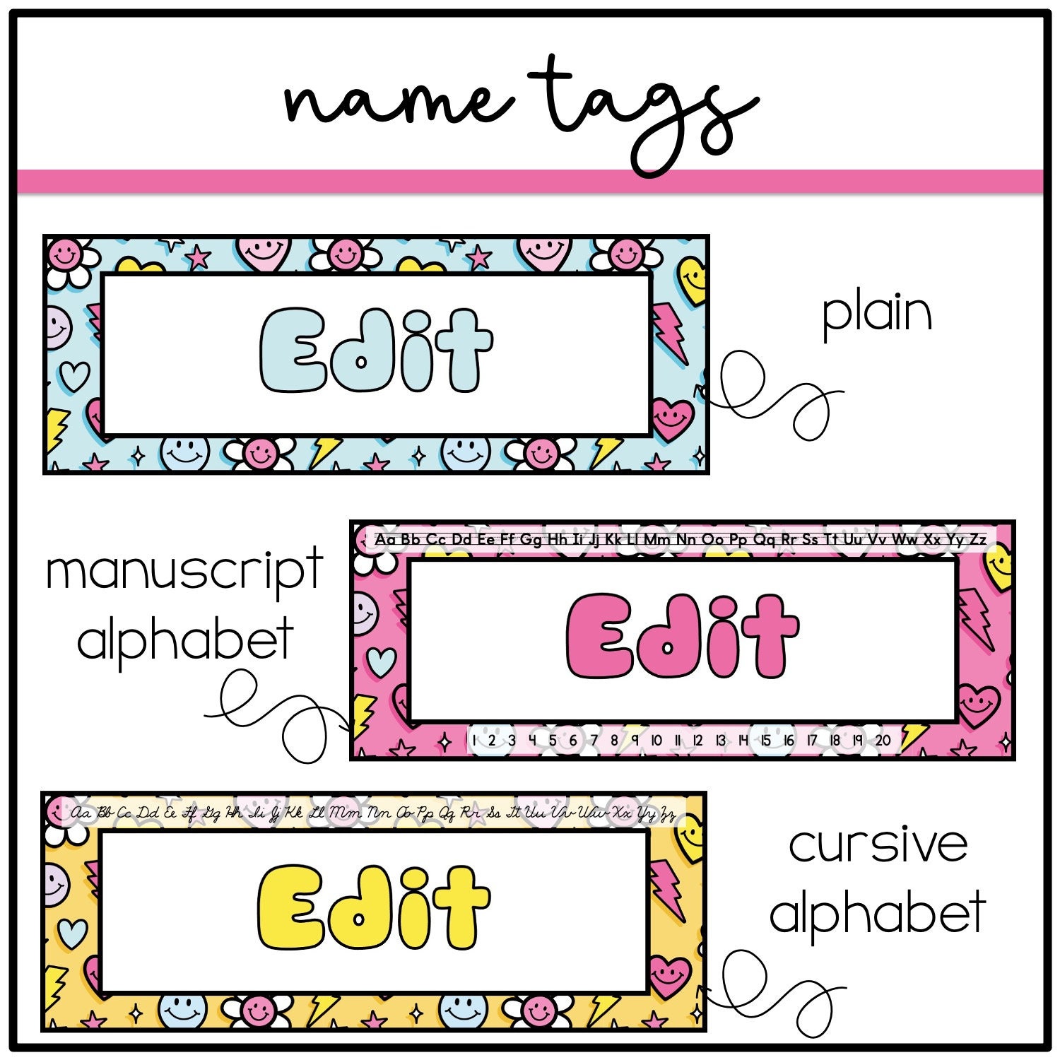 Happy Brights Name Tags, Classroom Labels, Editable, Bright Classroom ...